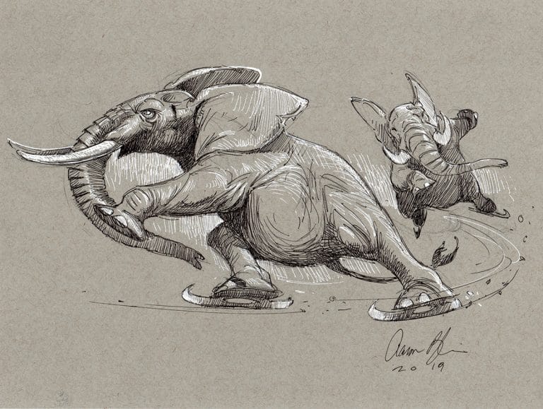 "Ice Skating Elephants" 2019 - The Art of Aaron Blaise