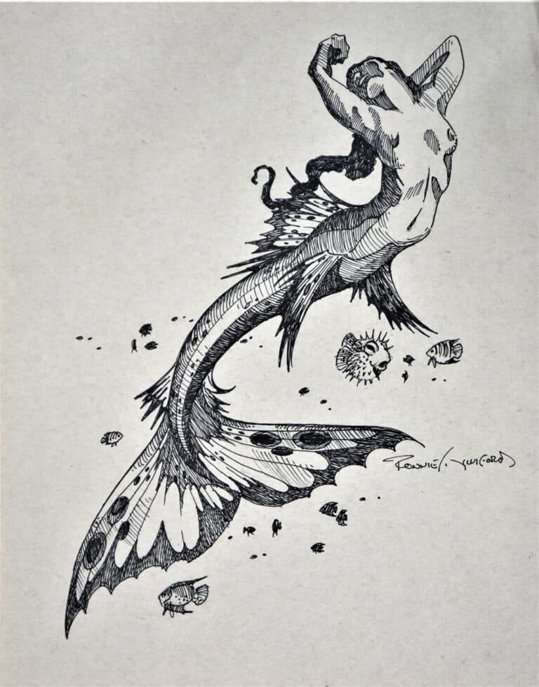 Stretching Mermaid (Pen & Ink) - The Art of Aaron Blaise