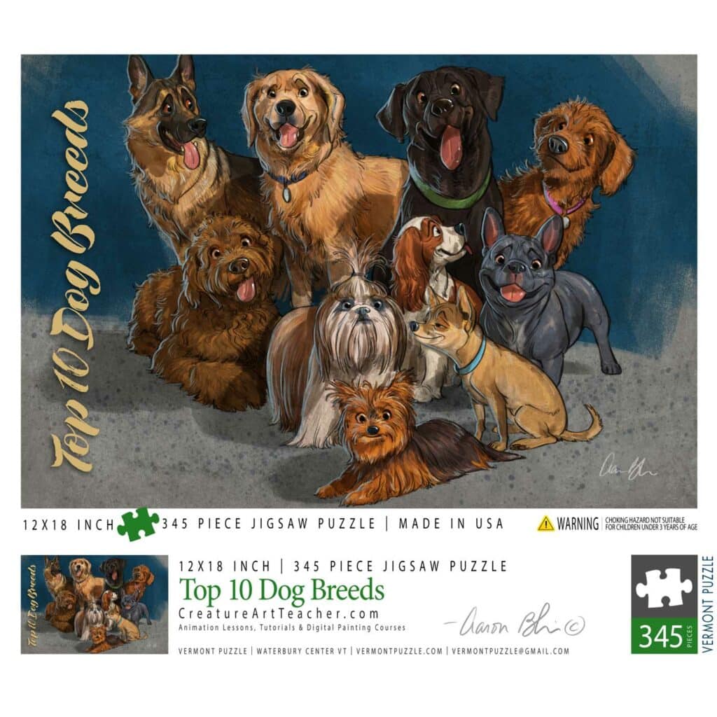 "Top 10 Dog Breeds" Puzzle (345 Pieces) - The Art of Aaron Blaise