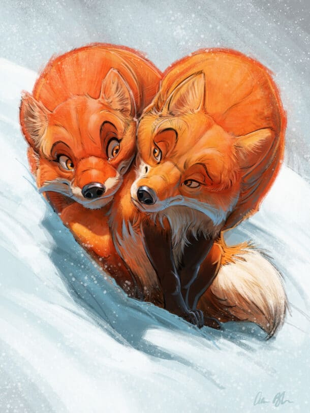 Aaron Blaise Signed Print Enchanting Foxes
