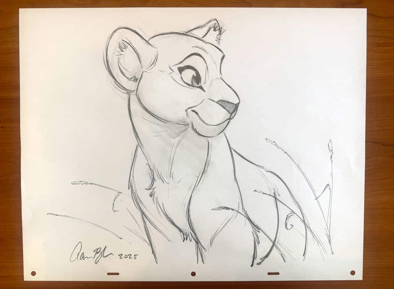 "Nala Posing in Grass 2025" Original Drawing - The Art of Aaron Blaise